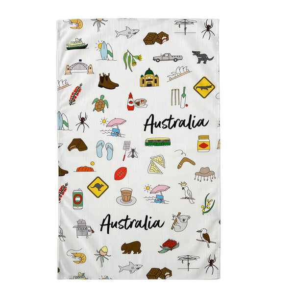 Australian Made Aussie Icons Souvenir Tea Towel at BitsofAustralia ...