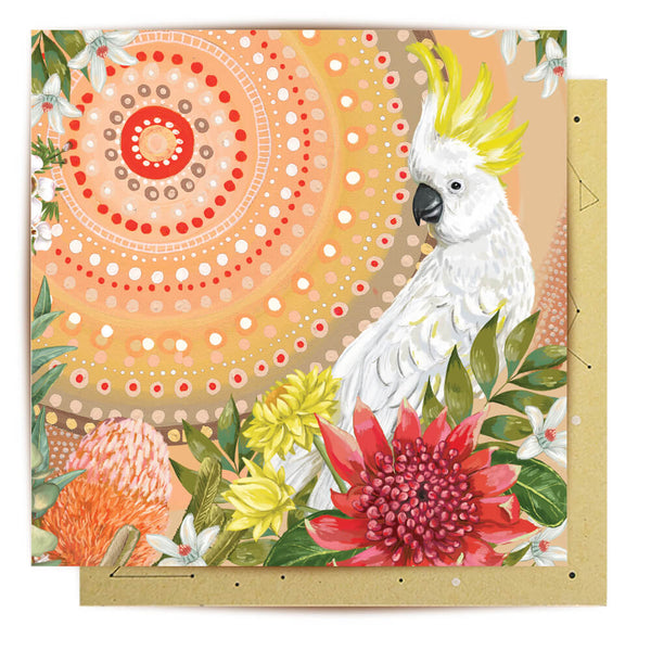 Australian Greeting Card -Cockatoo and Aboriginal Art - Bits of Australia
